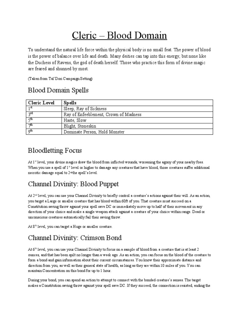 Cleric Blood Domain | PDF | Self-Improvement