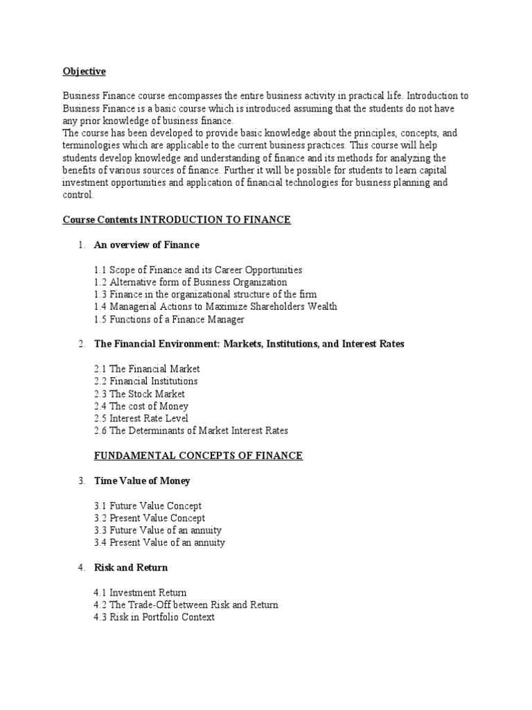 Introduction to Business Finance Course | PDF | Capital Budgeting ...