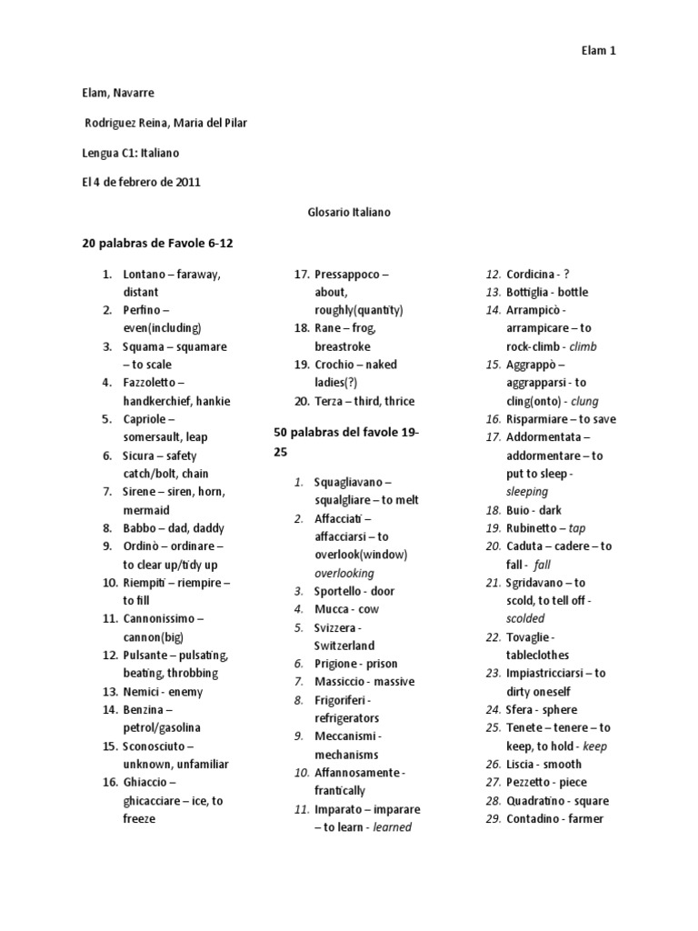 Italian Vocabulary Glossary | PDF | Nature