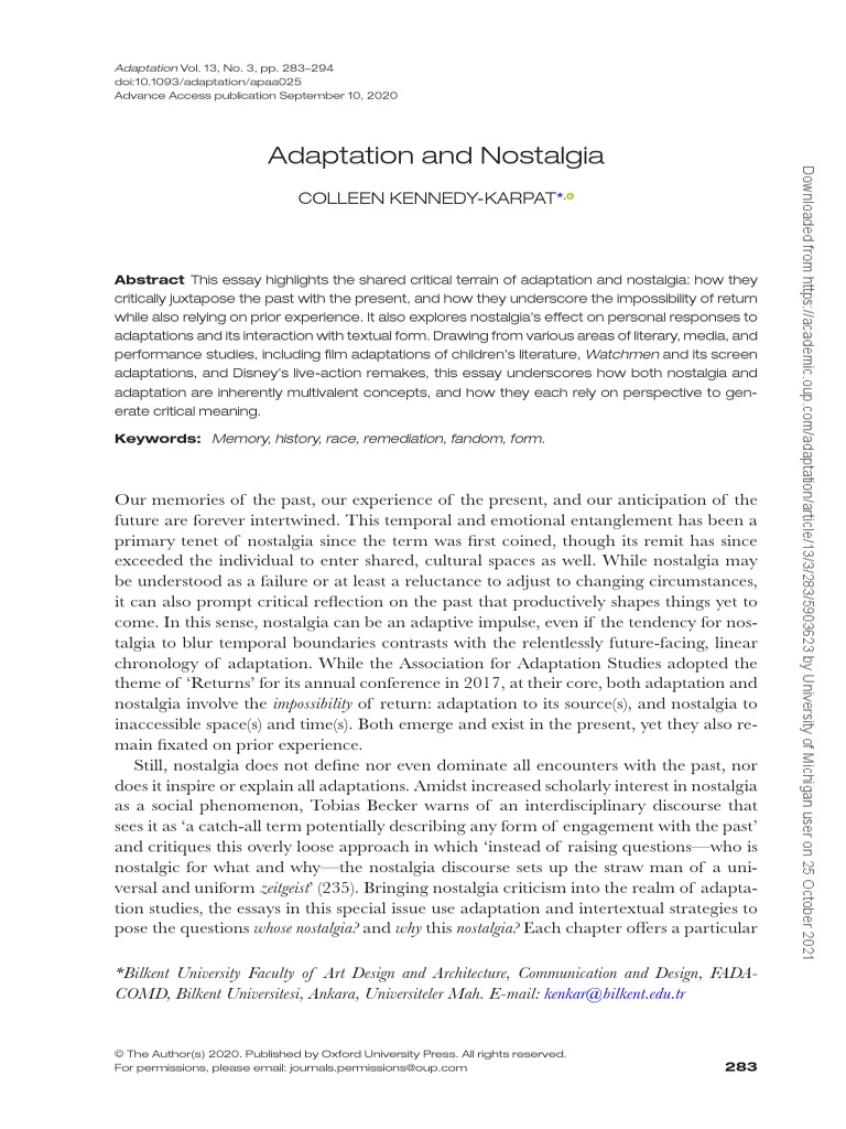 Adaptation and Nostalgia | PDF | Nostalgia | Affect (Psychology)