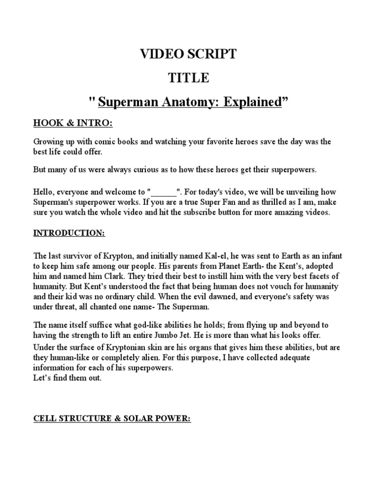 Video Script Title " Superman Anatomy: Explained": Hook & Intro | PDF ...