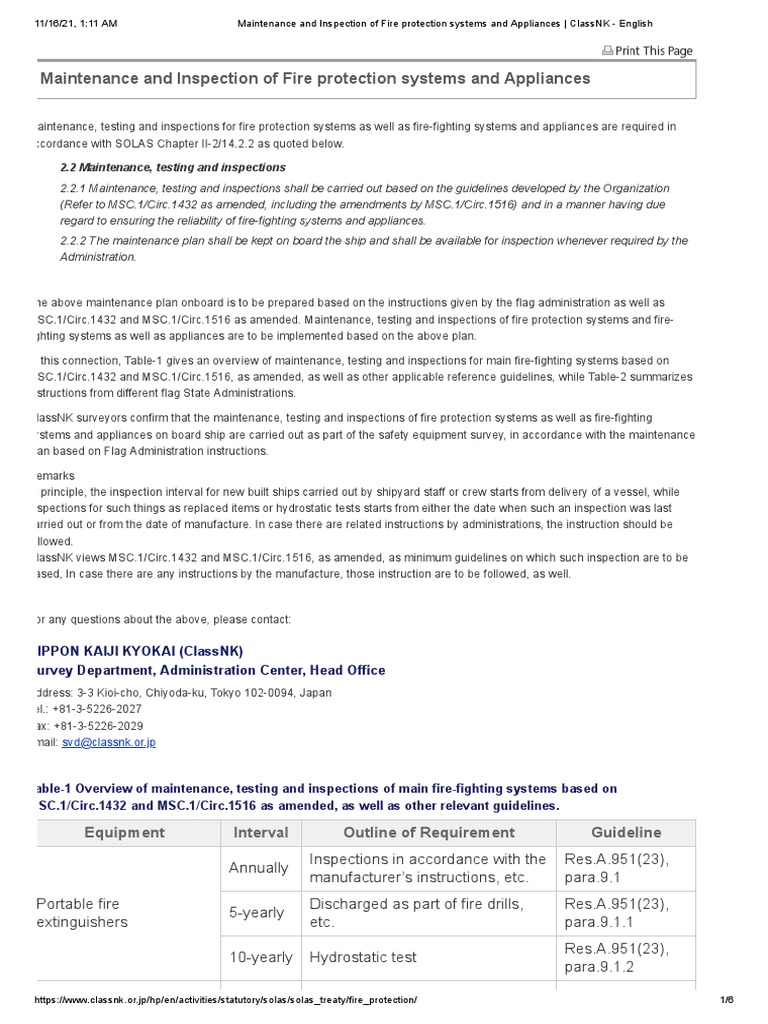 Maintenance and Inspection of Fire Protection Systems and Appliances ...