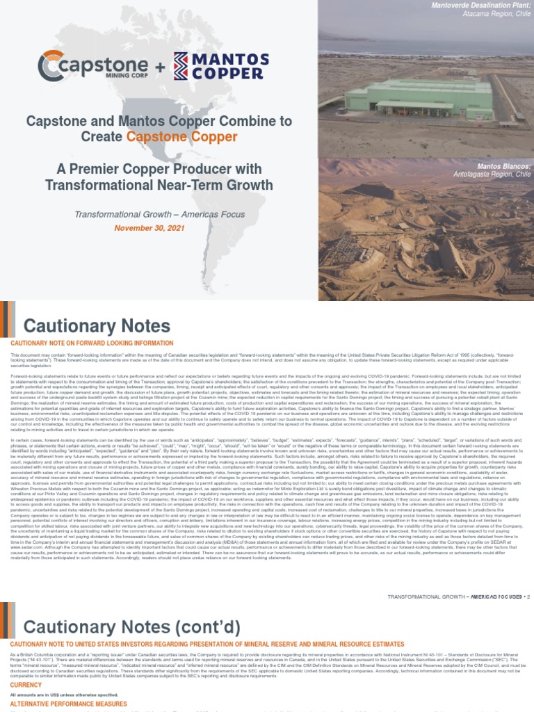 Capstone Mantos Copper Marketing Presentation (30 Nov 21) | PDF | Risk ...