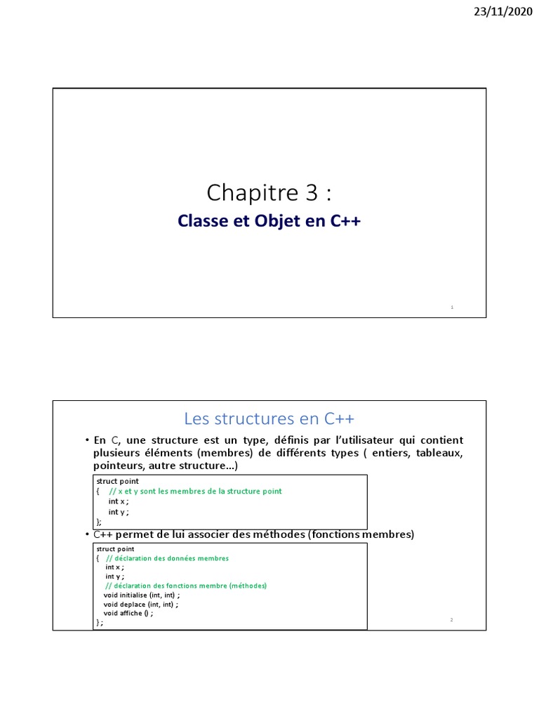 Cours POO1 Chapitre 3 | PDF | Classe (informatique) | Constructeur (programmation)