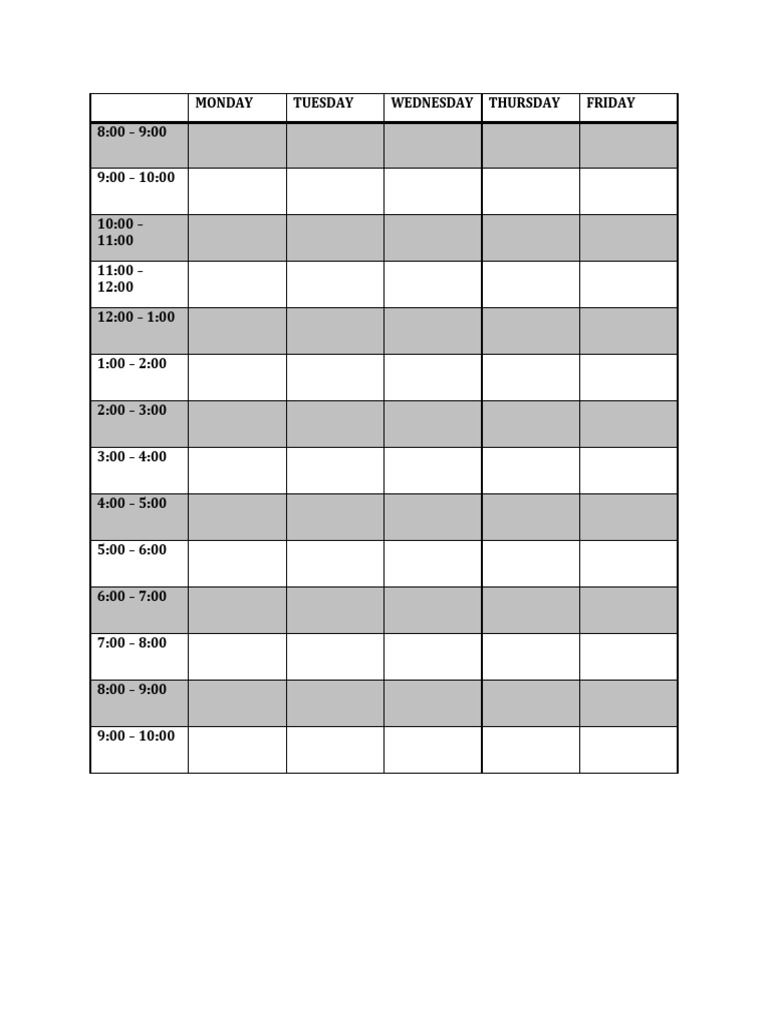 7-Day Weekly Schedule Template | PDF | Cooking, Food & Wine | Home & Garden