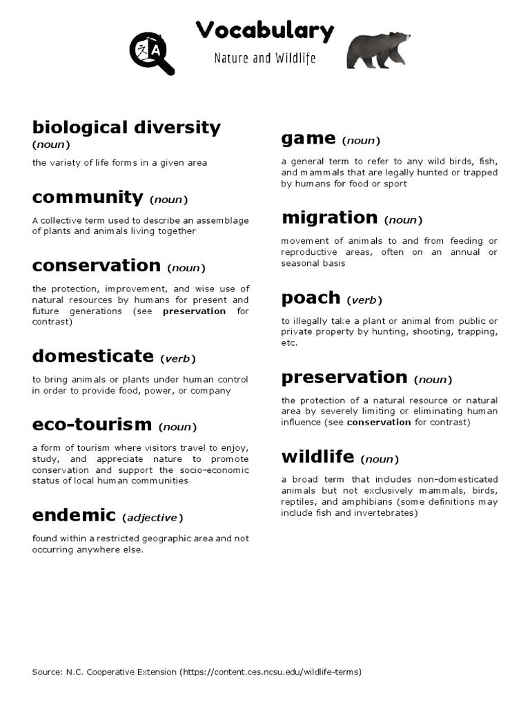 Wildlife Vocabulary | PDF | Conservation Biology | Wildlife