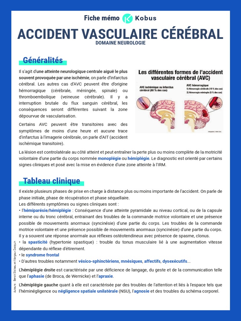 Fiche Memo Avc | Download Free PDF | Accident vasculaire cérébral | Neurologie
