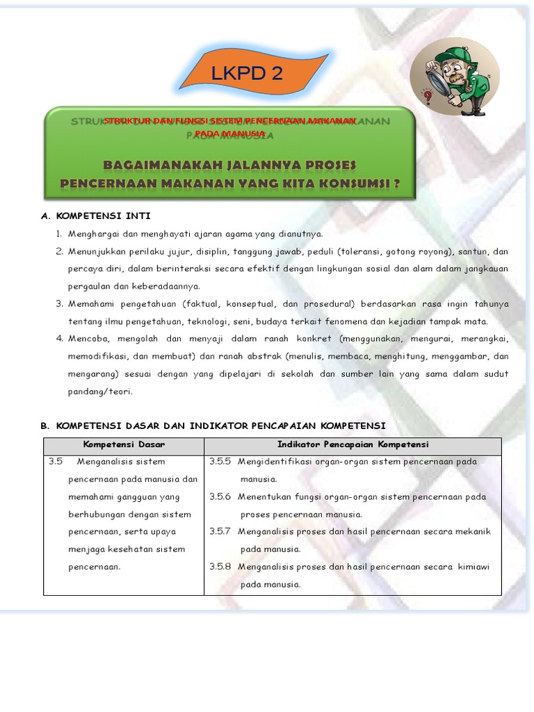 LKPD Sistem Pencernaan Kelas 8 | PDF