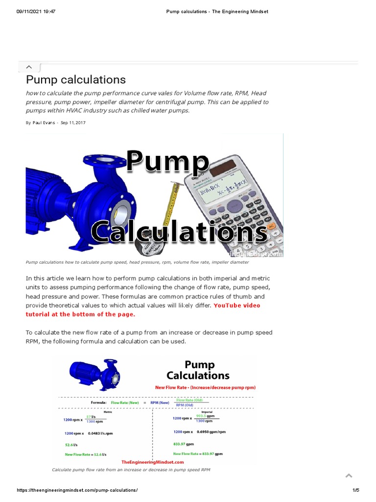 Pump Calculations - The Engineering Mindset | PDF | Pump | Flow Measurement