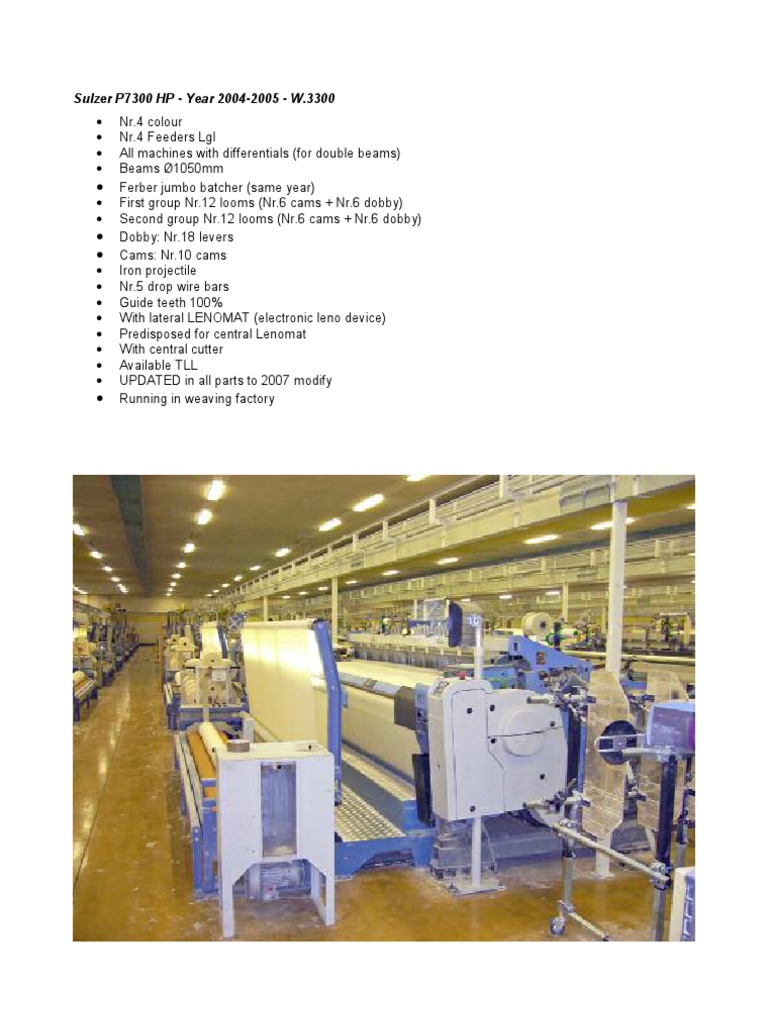 Sulzer P7300 HP Loom Specifications | PDF