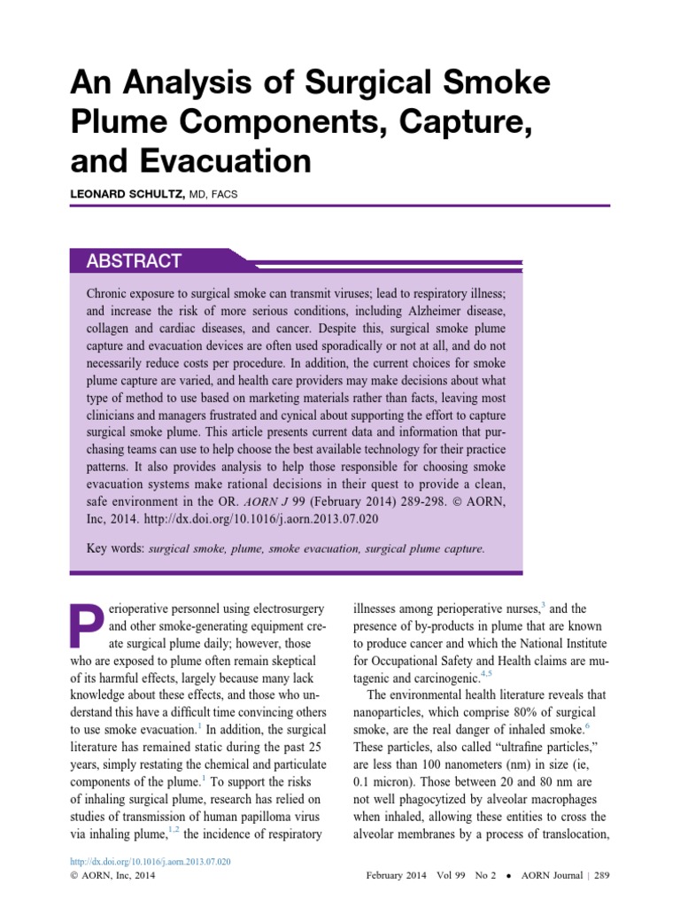 An Analysis of Surgical Smoke Plume Components, Capture, and Evacuation ...