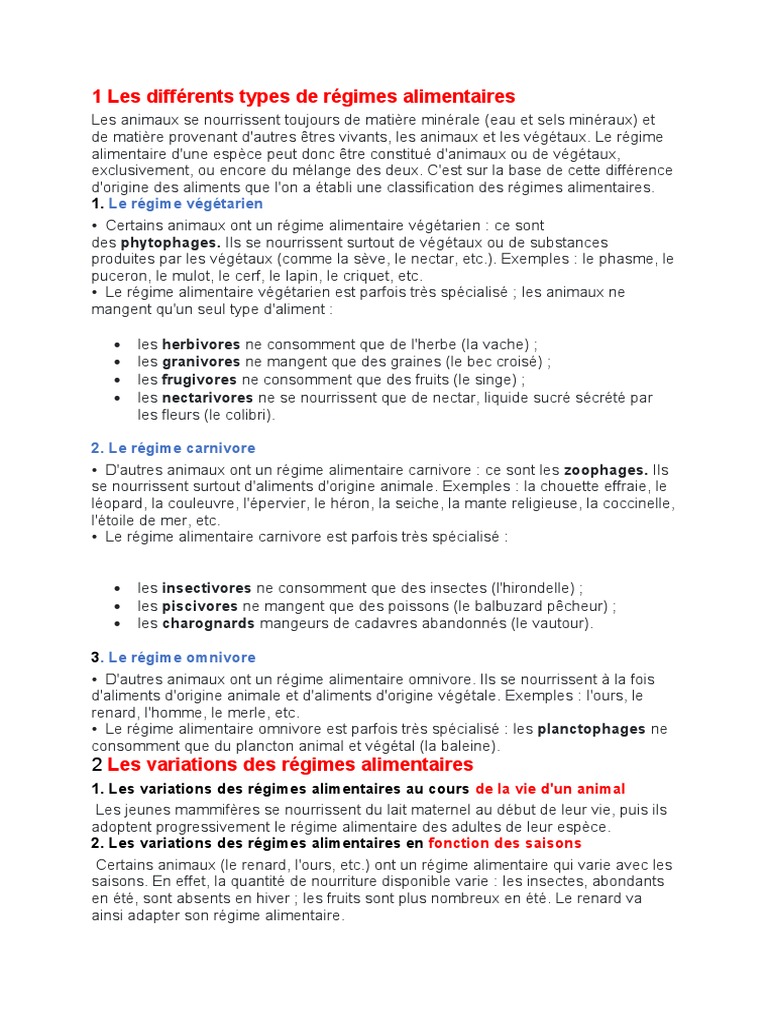 1 Les Différents Types de Régimes Alimentaires1 | PDF | Nourritures ...
