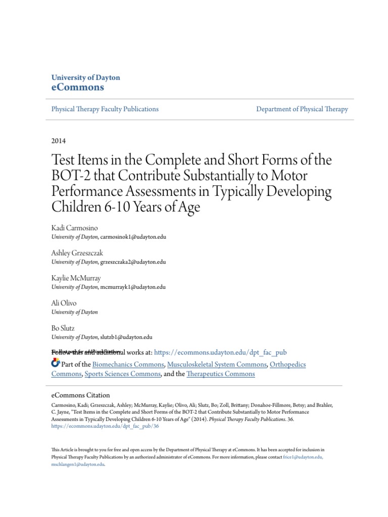 BOT-2 Assessment for Children 6-10 | PDF | Correlation And Dependence ...