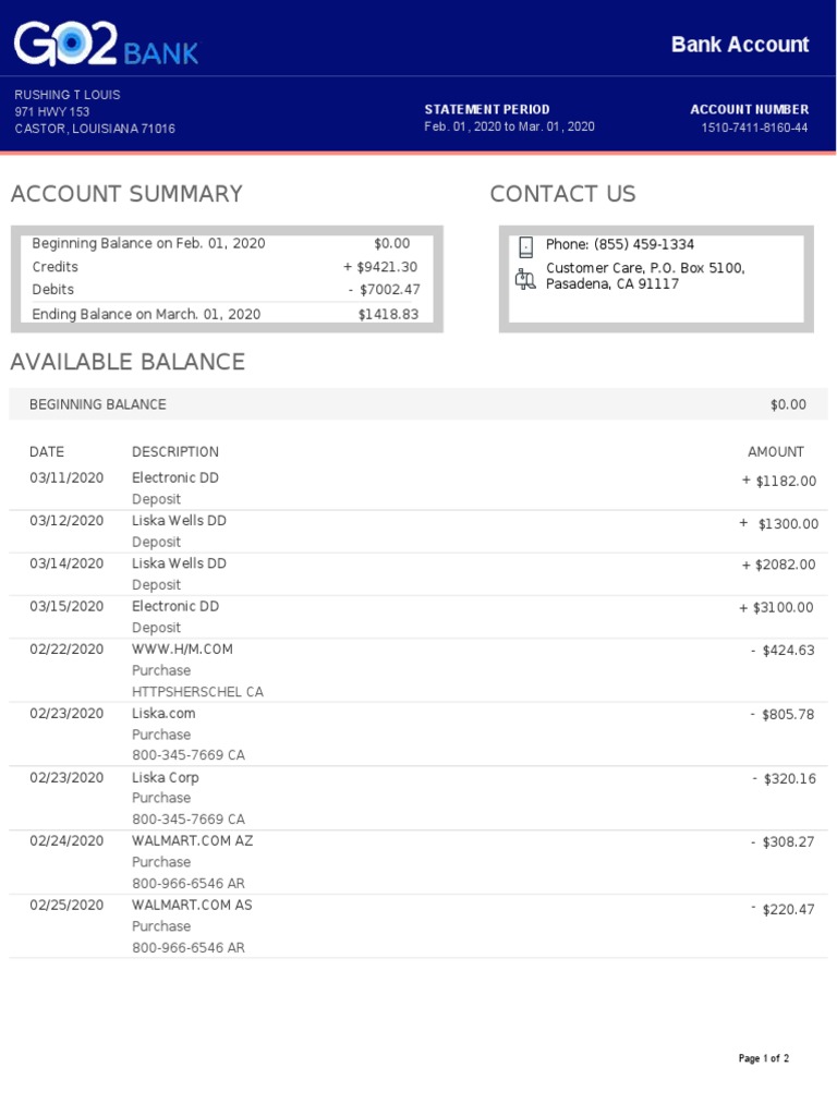 Go2 Bank Account Statement Summary | PDF | Deposit Account | Receipt