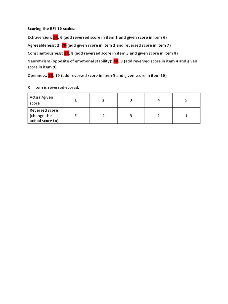 BFI-10 Scoring Manual Guide | PDF | Teaching Methods & Materials