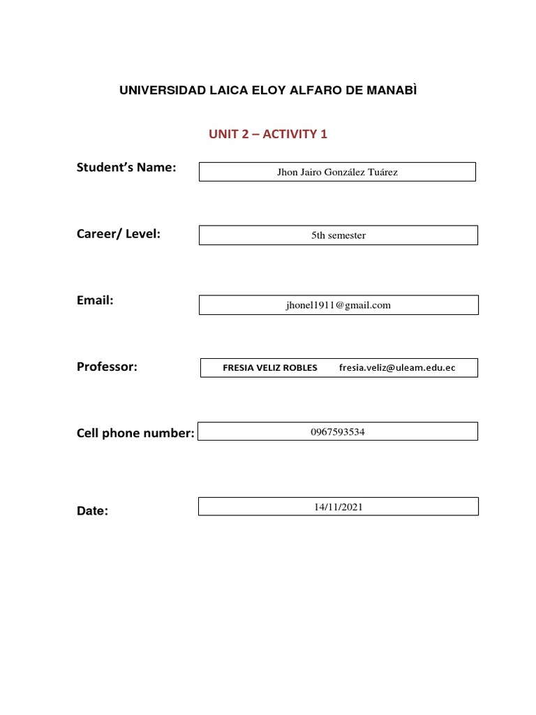 Student's Name:: Unit 2 - Activity 1 | PDF