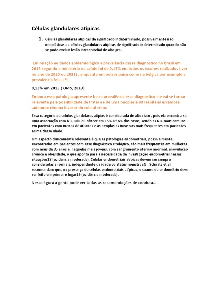 Células Glandulares Atípicas: Diagnóstico e Conduta | PDF | Câncer ...