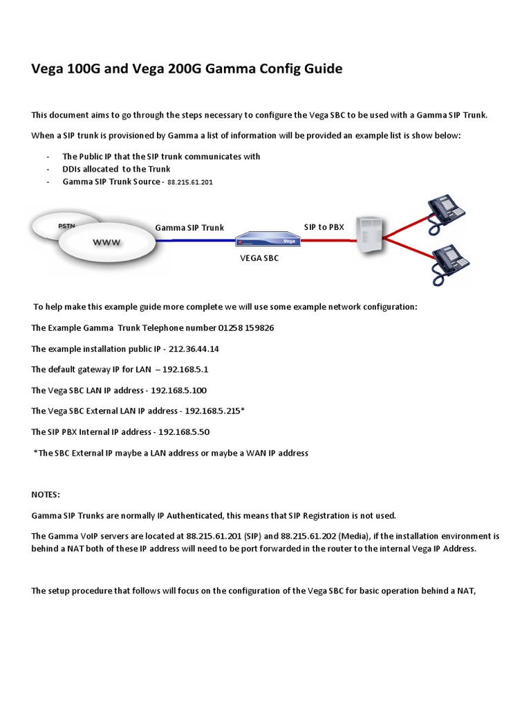 Vega SBC - Gamma Config Guide | PDF | Session Initiation Protocol | Ip ...
