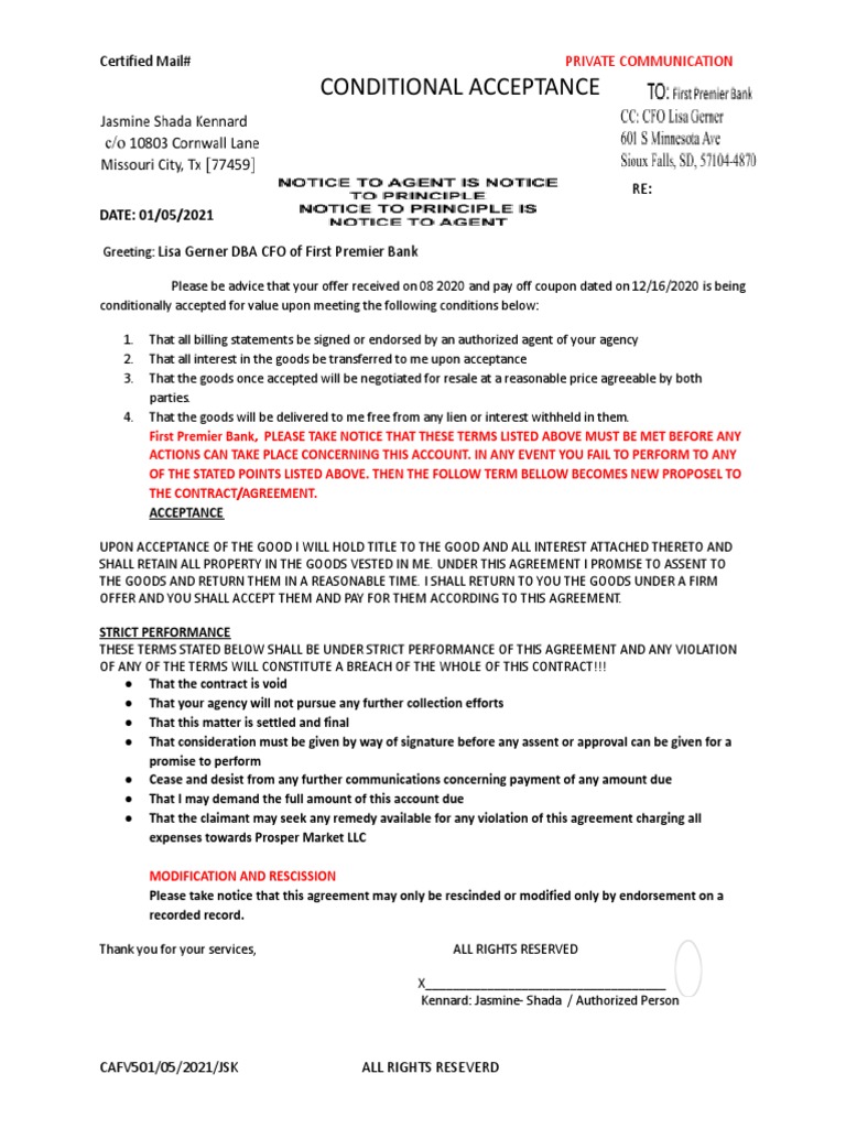 First Premier-Notice of Acceptance | PDF | Interest | Government