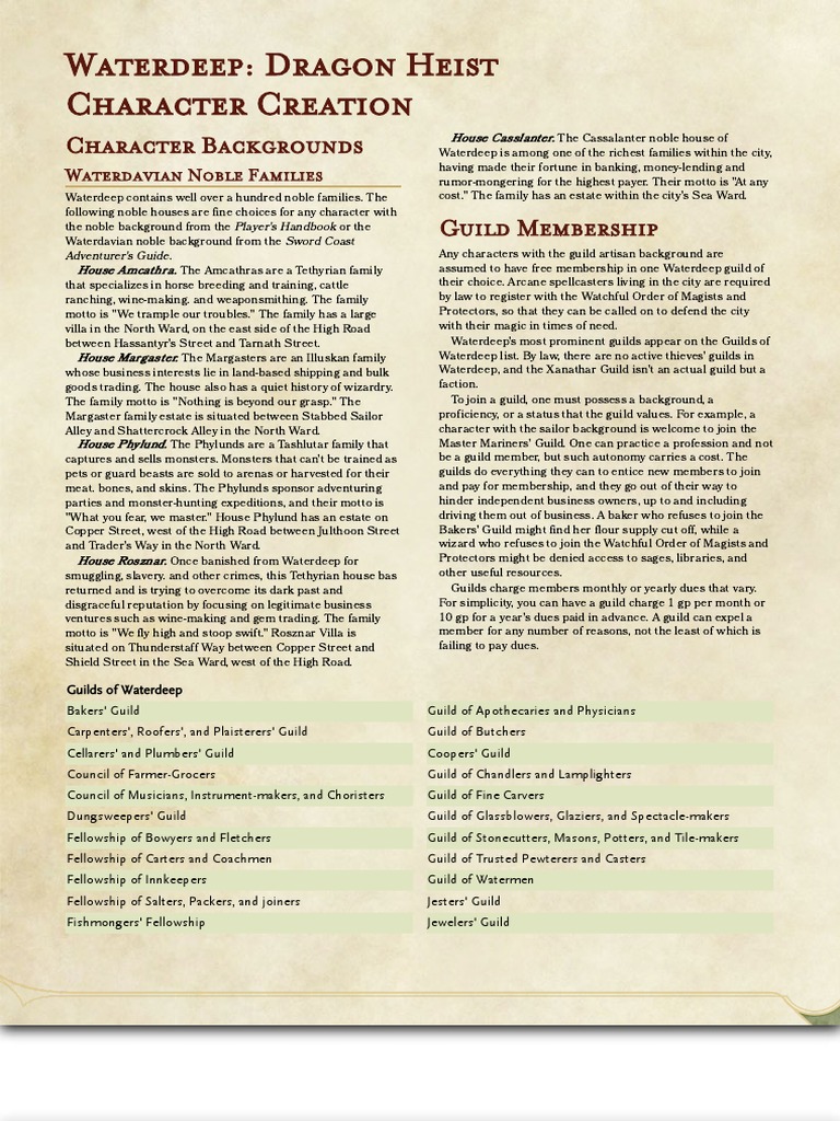 Waterdeep Noble Houses and Guilds | PDF | Forgotten Realms | Guild