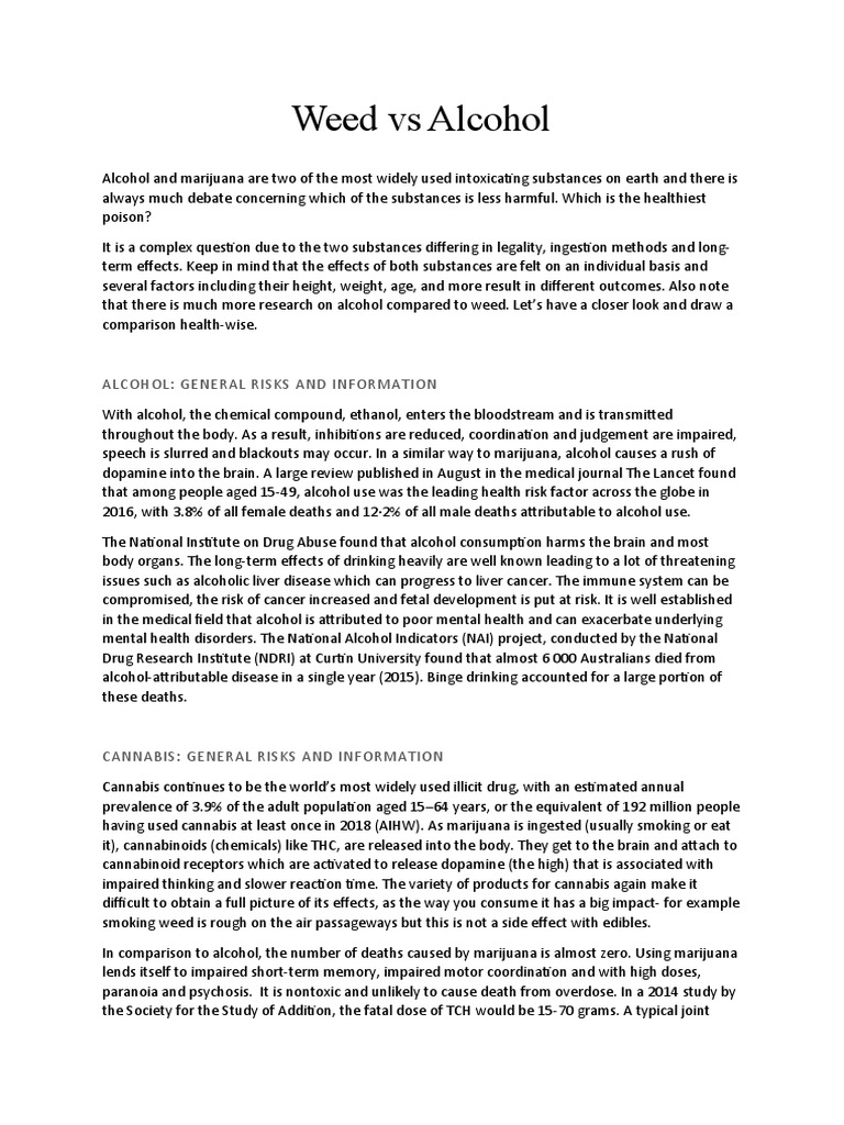 Weed Vs Alcohol: Alcohol: General Risks and Information | PDF ...