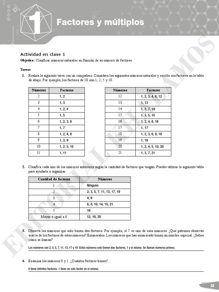 Solucionario Factores y Múltiplos | PDF | Matemáticas | Matemática ...