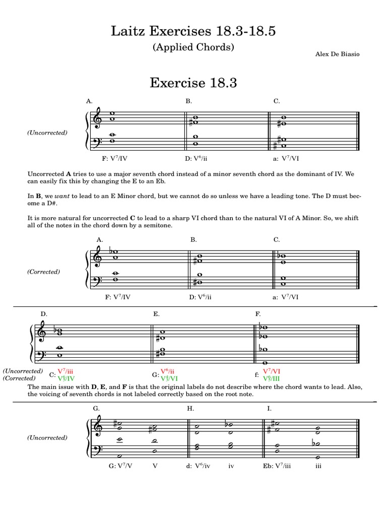 Laitz Exercises 18.3-18.5: (Applied Chords) | PDF | Chord (Music ...