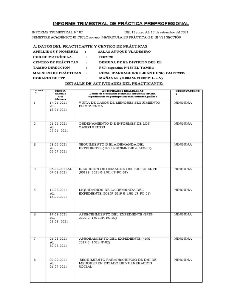 Segundo Informe Trimestral I y II Trimestre | PDF