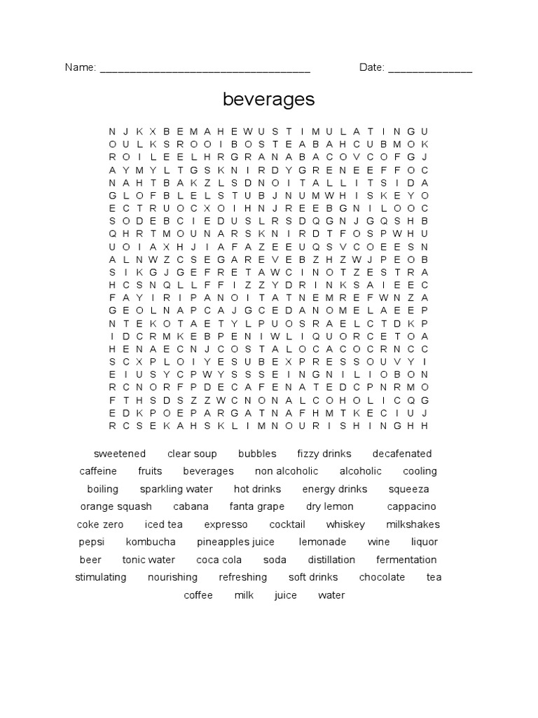 Stimulating Beverages Word Search Puzzle | PDF | Soft Drink | Drink