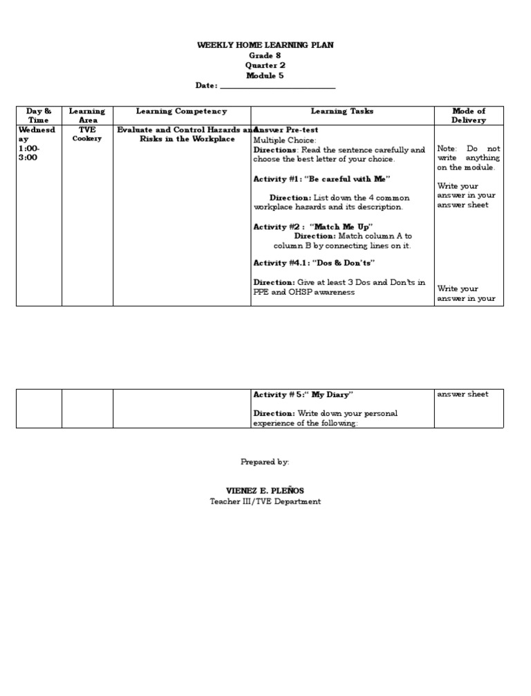 CKY 8 Weekly Home Learning Plan 9 | PDF