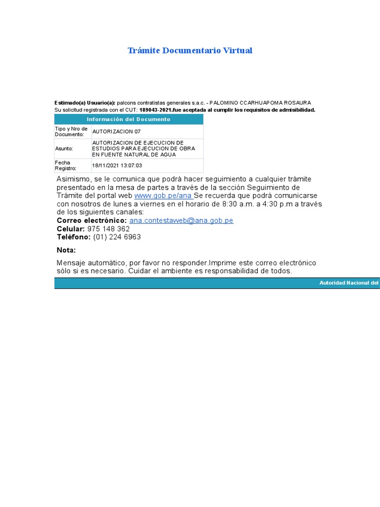 Trámite Documentario Virtual ANA | PDF