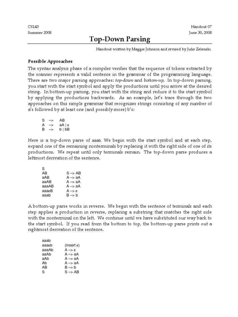 07 Top Down Parsing | Descargar gratis PDF | Parsing | Syntax