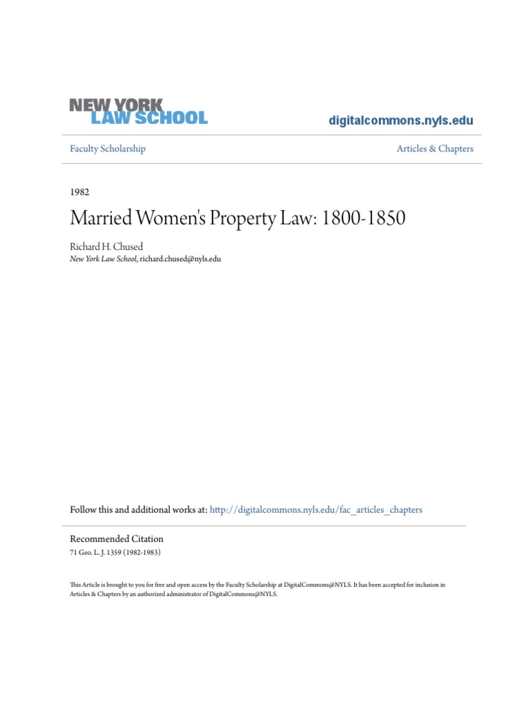 Married Women and Property Law (1800-1850) | PDF | Equity (Law) | Intestacy