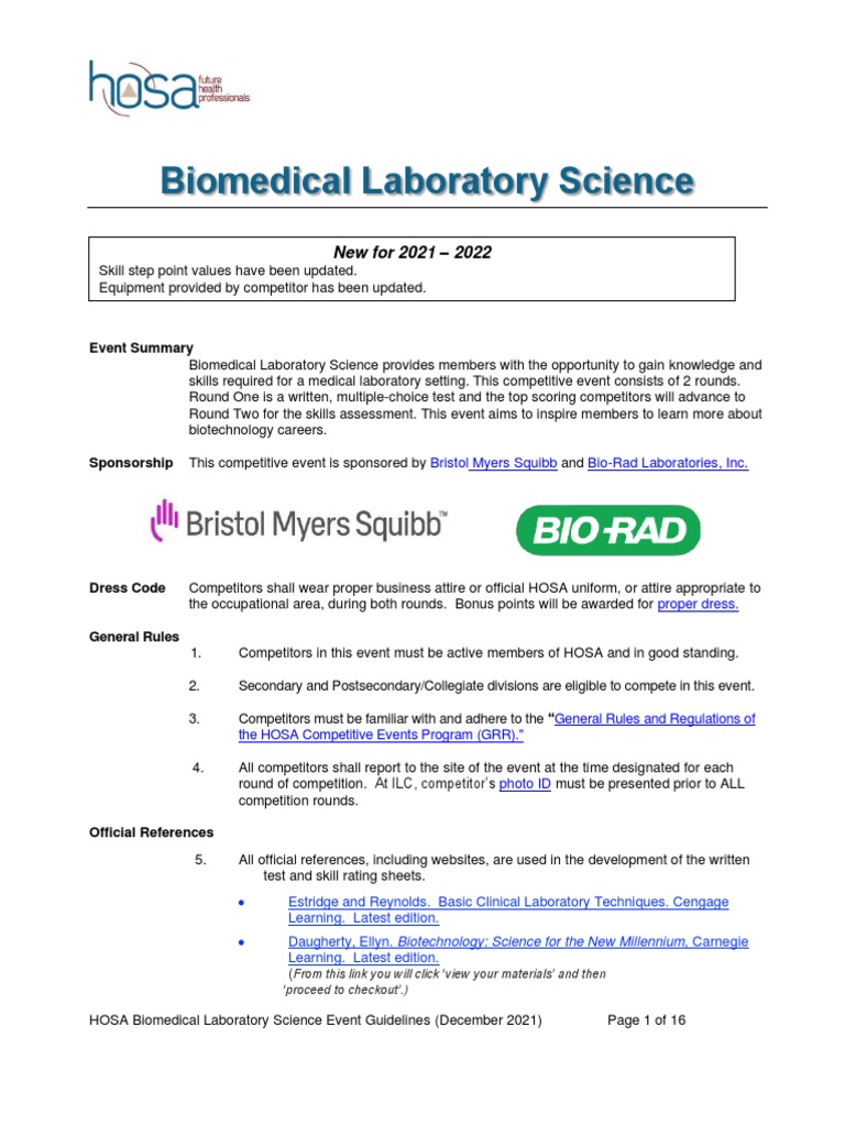 Biomedical Laboratory Science (C) Event Guidelines | PDF | Blood Type ...