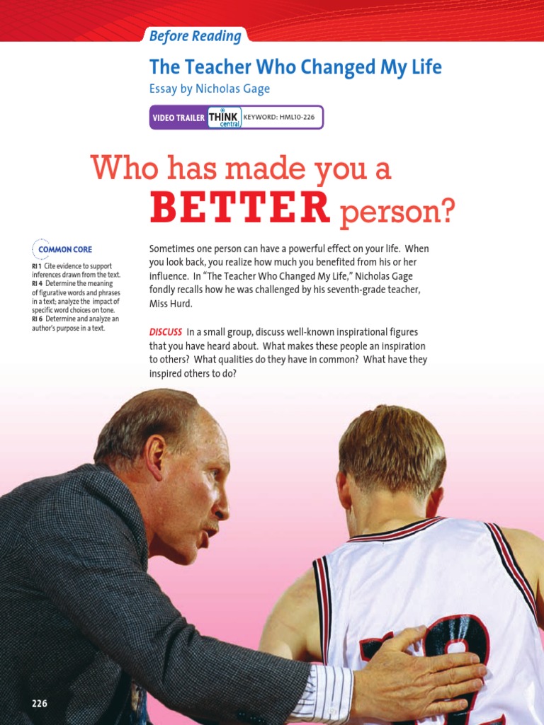 The Teacher Who Changed My Life | PDF | Essays | Vocabulary