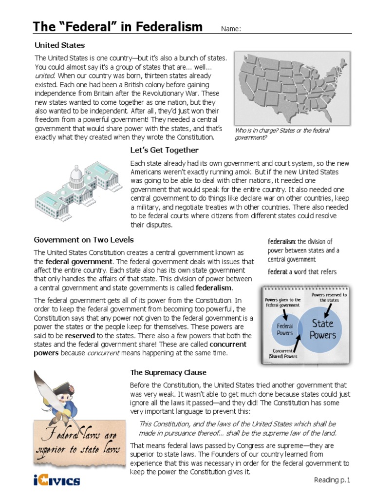 Federalism Reading Fillable | PDF | Necessary And Proper Clause ...
