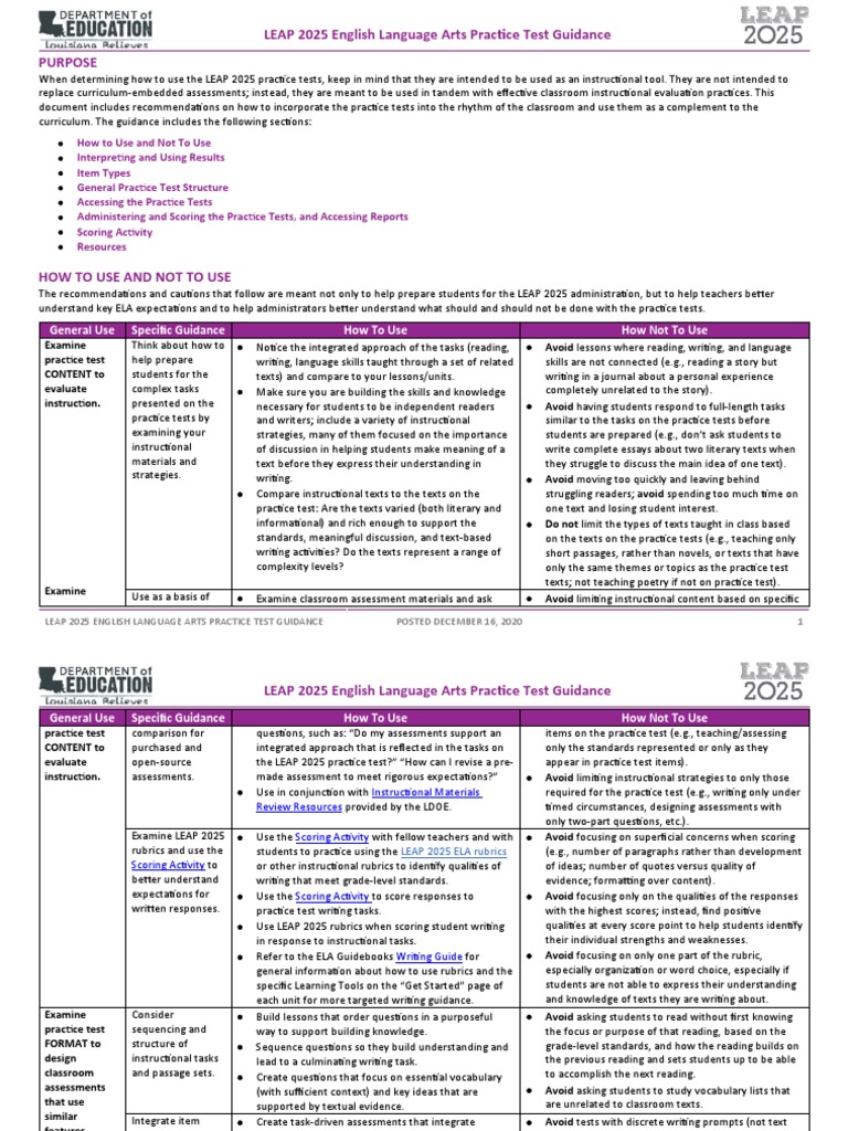 Leap 2025 Ela Practice Test Guidance | PDF | Educational Assessment ...