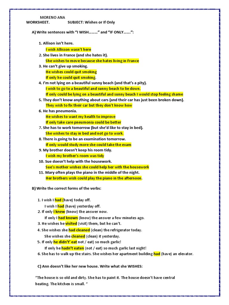 Wishes or If Only Grammar | PDF