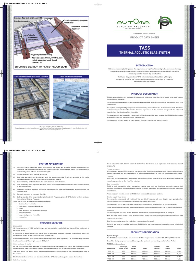 Tass Data Sheet | PDF | Polystyrene | Concrete