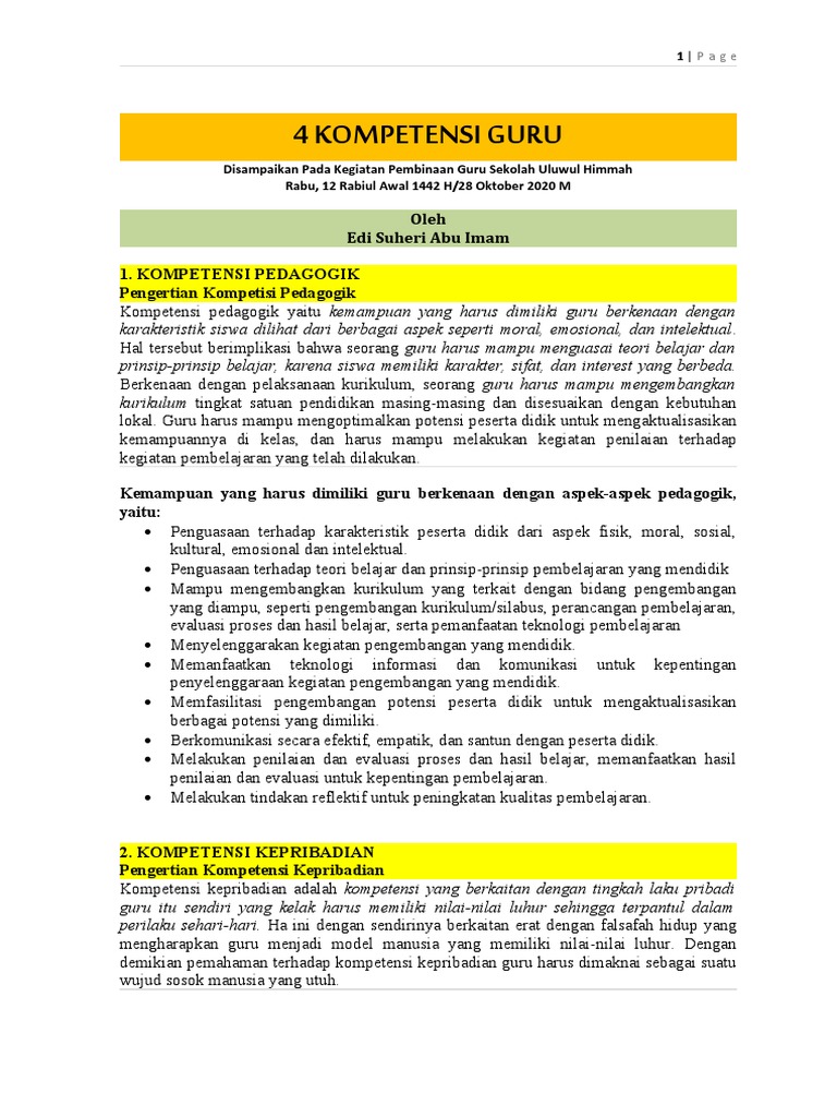 4 Kompetensi Guru | PDF