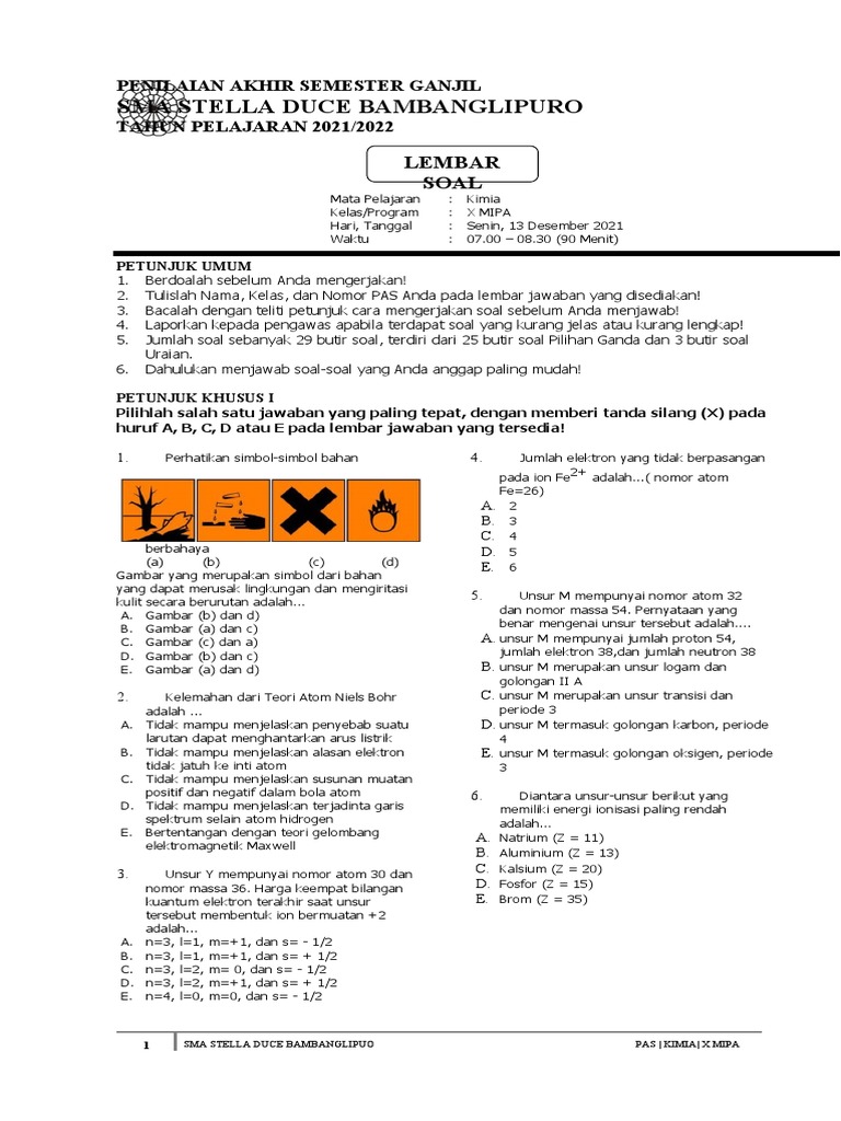 SOAL PAS Kimia X 2021 | PDF | Metode & Bahan Ajar | Teknologi & Rekayasa