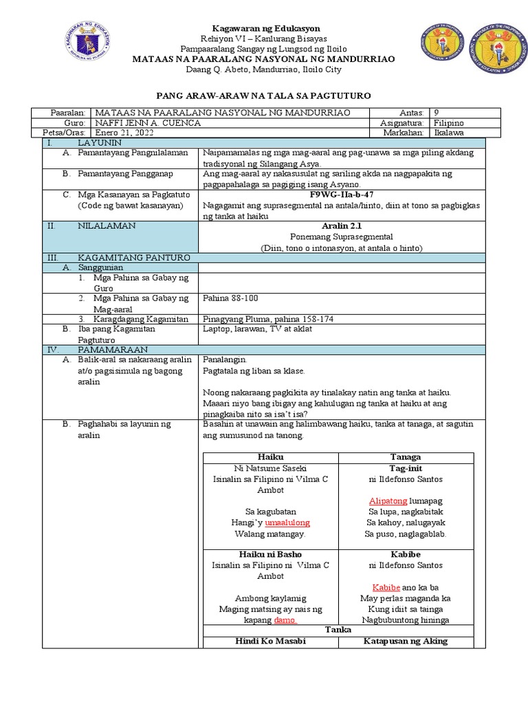 Lesson Plan Tanka Haiku Ponemang Suprasegmental | PDF