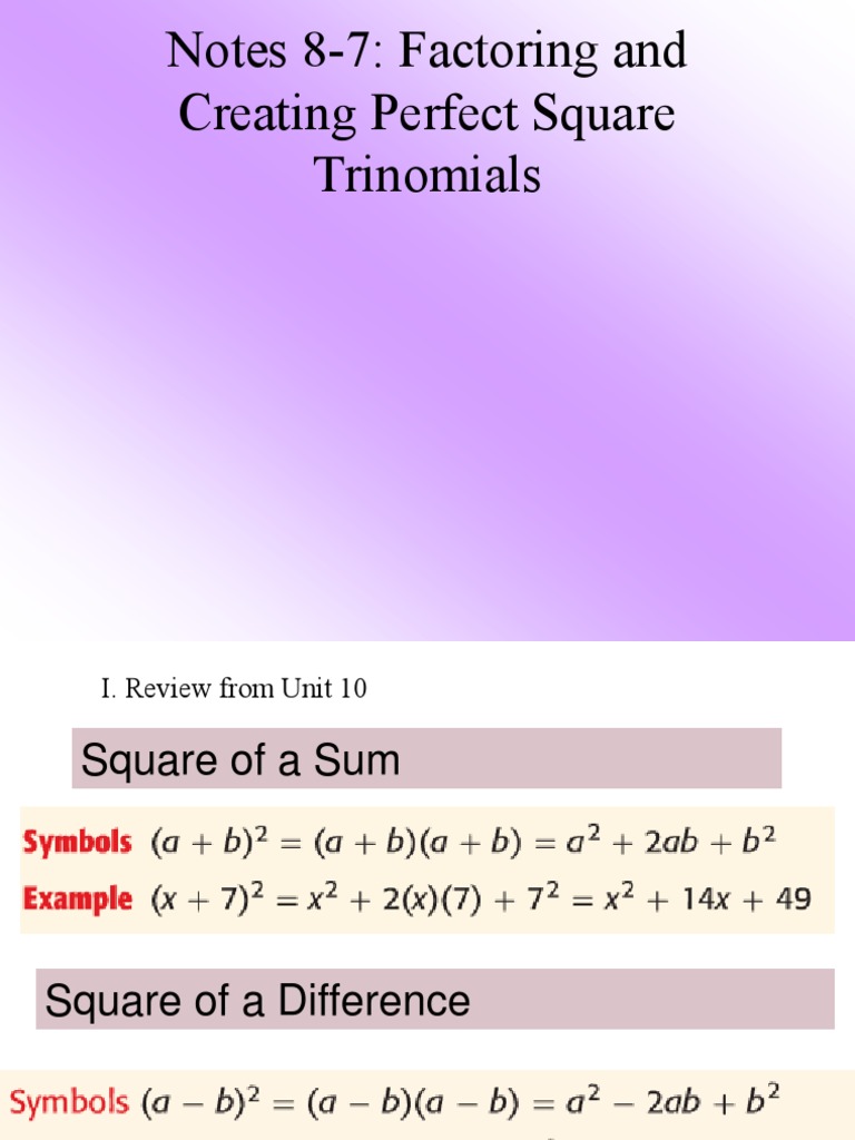 Factoring Perfect Square Trinomials | PDF | Applied Mathematics ...