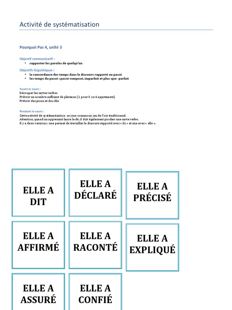 Jeu de Loie Discours Rapporte PC Imparfait PQP | PDF