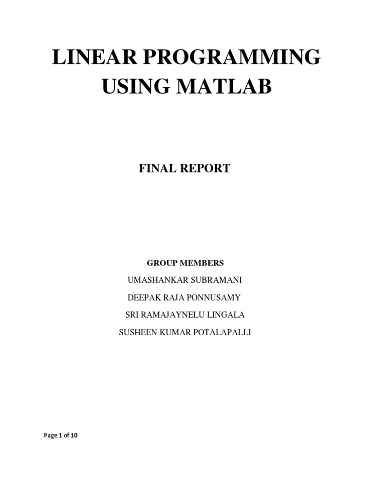 Linear Programming Using Matlab-Final Report | PDF | Linear Programming ...