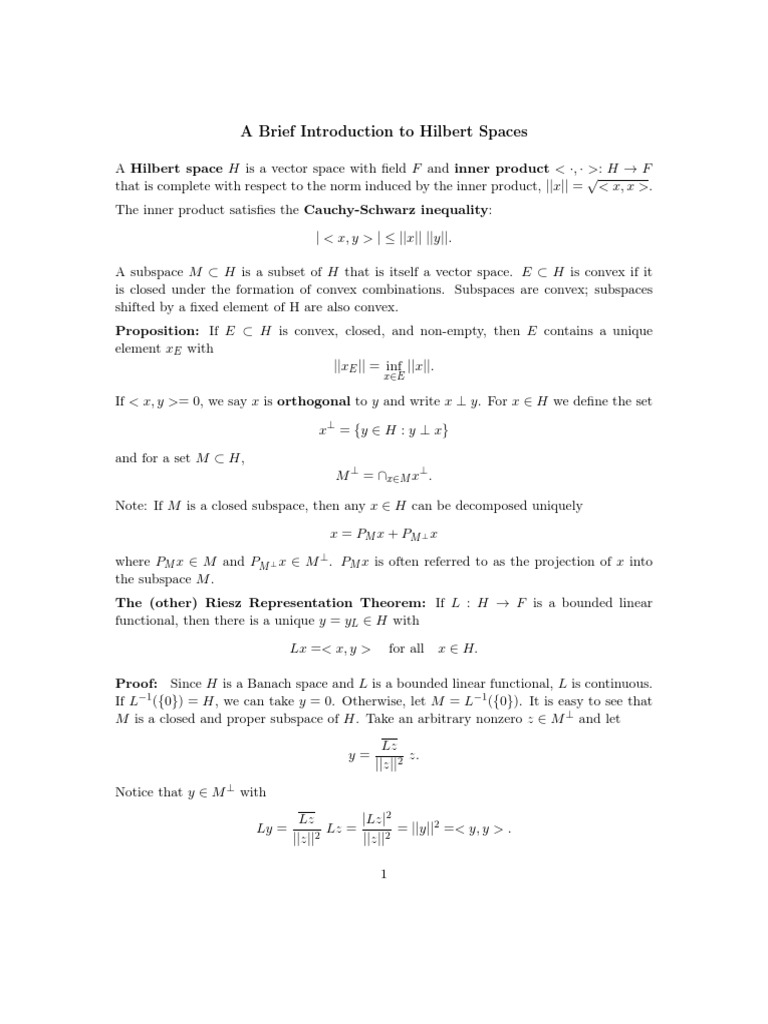 A Brief Introduction To Hilbert Spaces: E E X E | PDF | Hilbert Space | Convex Set