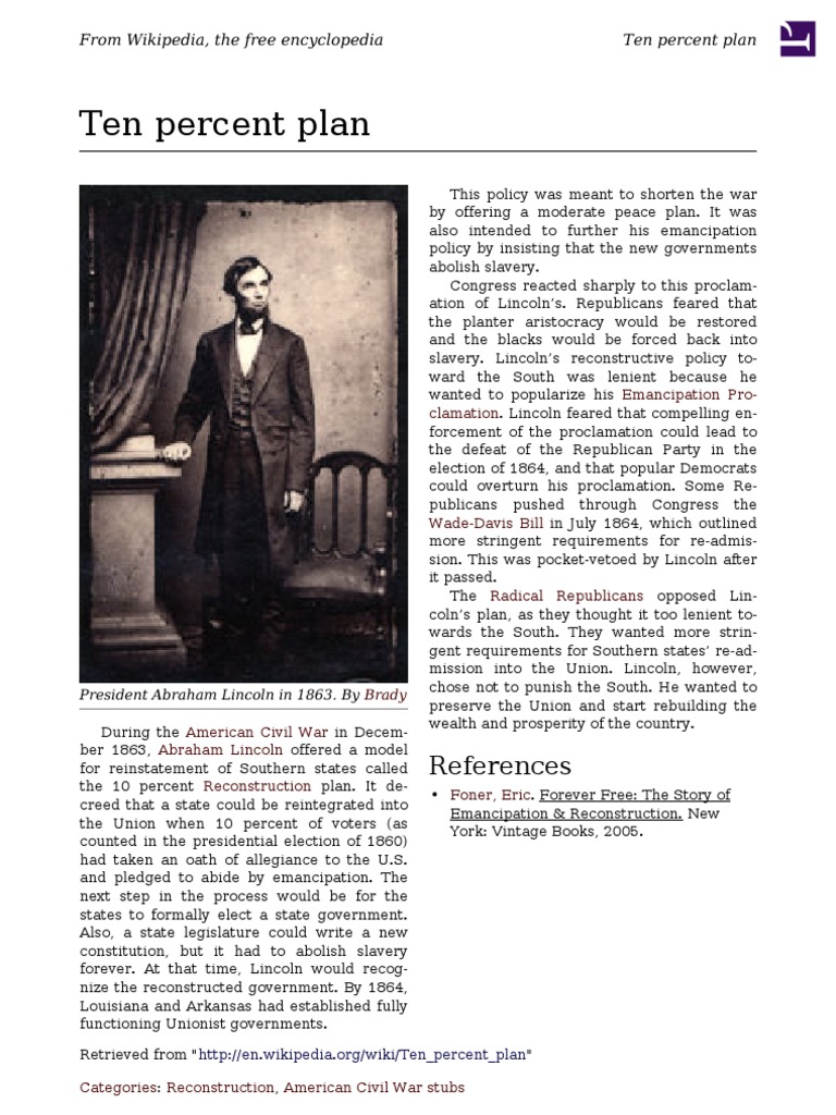 Ten Percent Plan | PDF | Internal Wars Of The United States | Politics ...