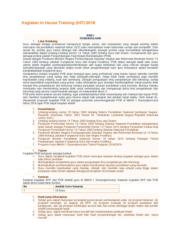 Kegiatan in House Training | PDF