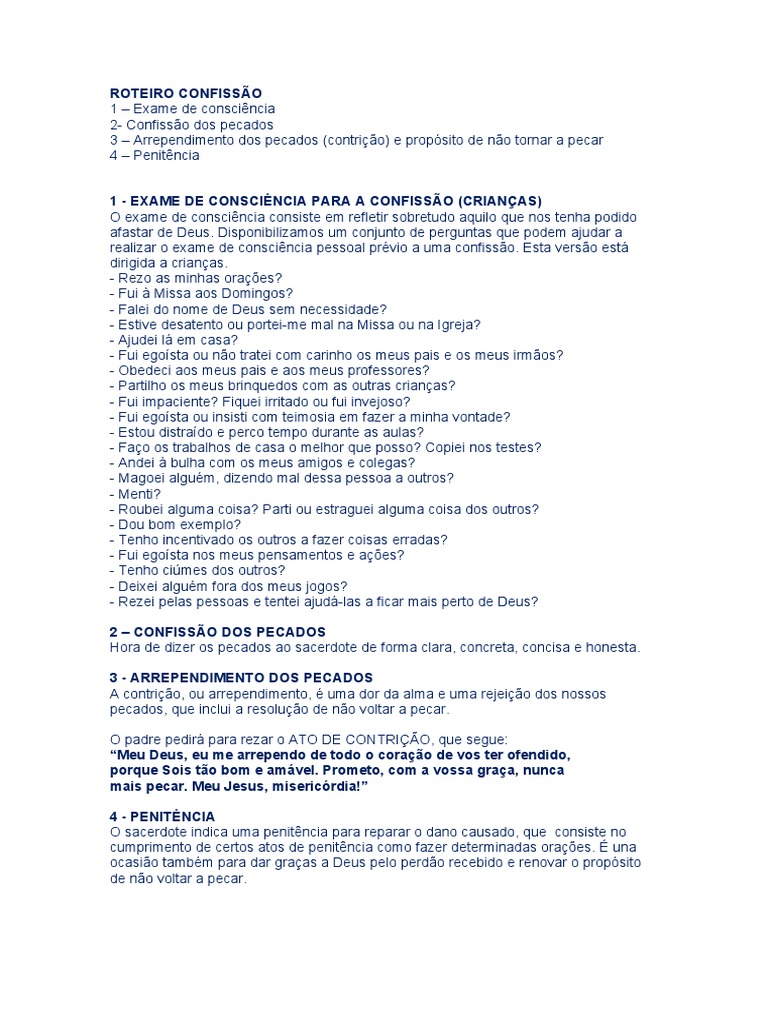 Roteiro Confissão Catequese Infantil | PDF Roteiro Confissão Catequese Infantil | PDF
