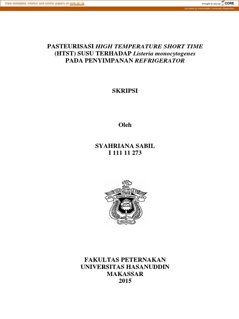 Pasteurisasi High Temperature Short Time (HTST) SUSU TERHADAP Listeria ...